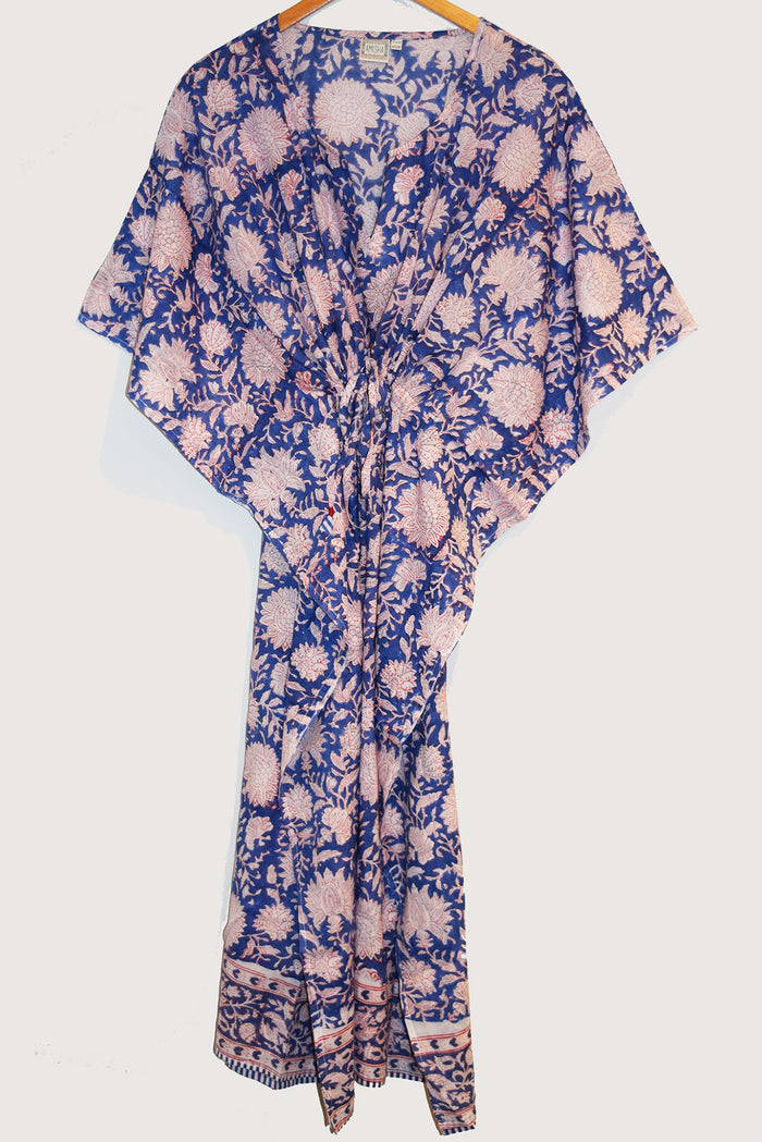 Amisha | Hand Block Print Long Border Kaftan | White Floral – Amisha Design