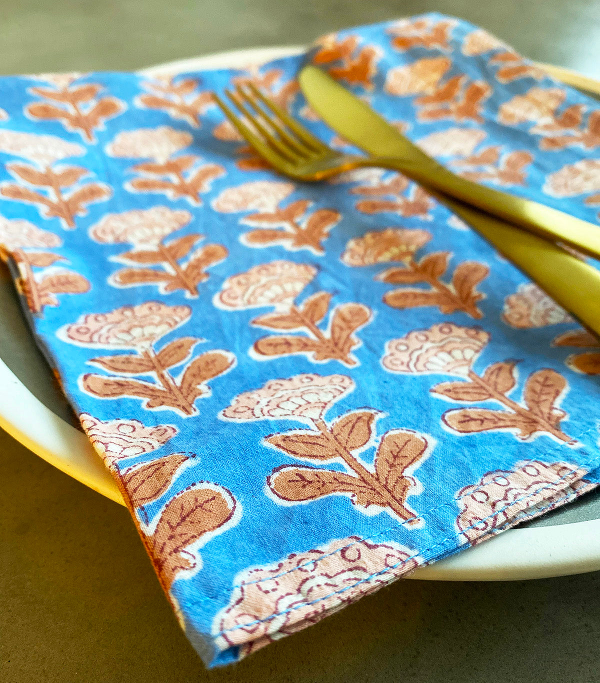 Amisha Design | Block Print Cotton Napkins Set | Block Floral Sky