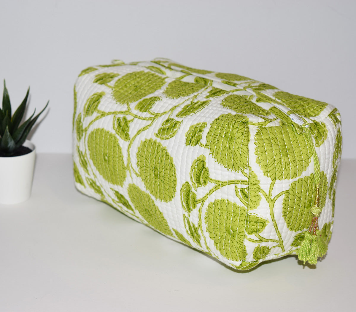 Amisha | Block Print Classic Waterproof Toiletry Bag | Chartreuse ...