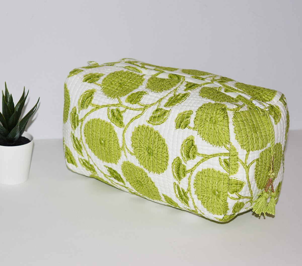 Amisha | Block Print Classic Waterproof Toiletry Bag | Chartreuse ...