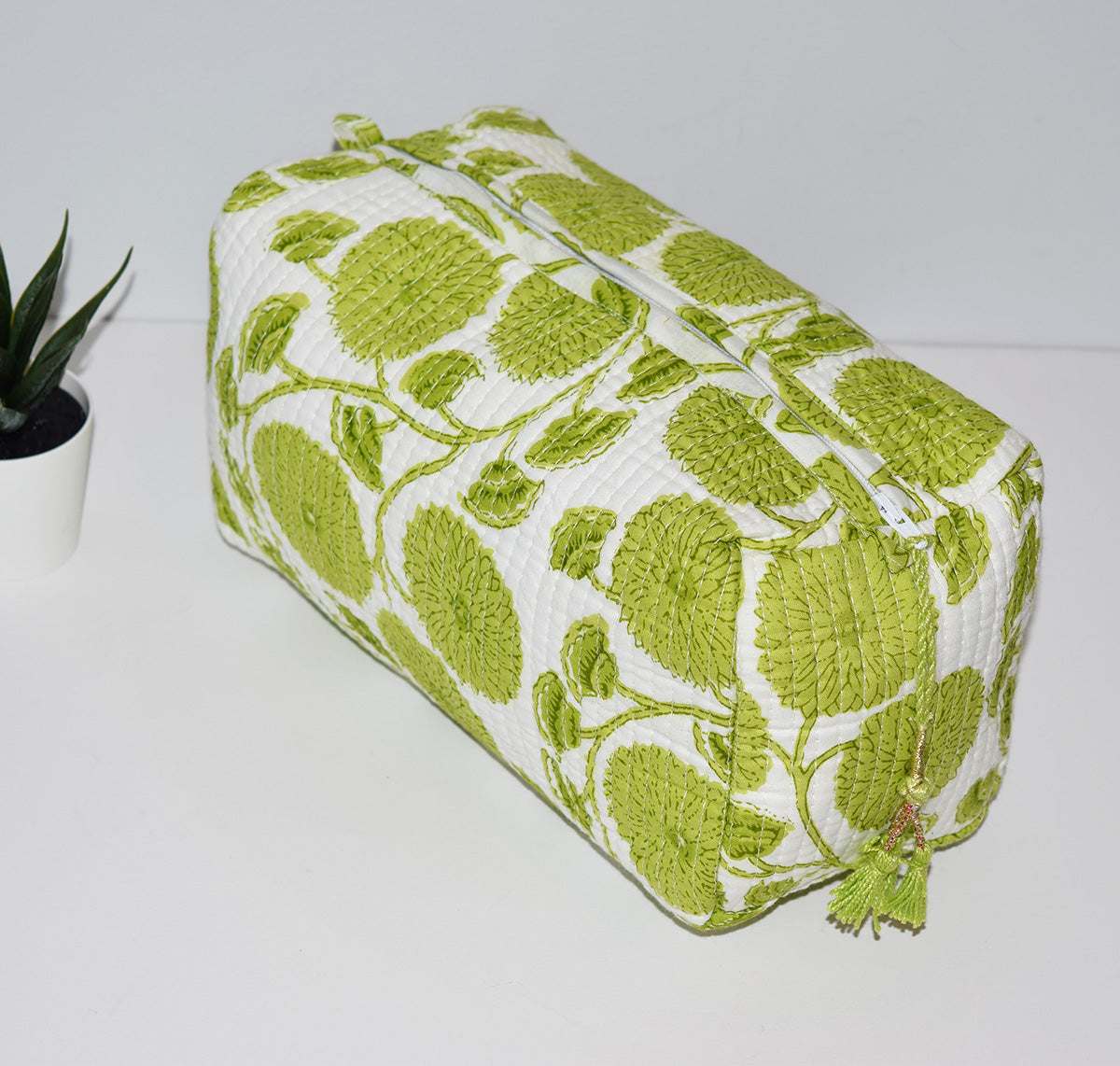Amisha | Block Print Classic Waterproof Toiletry Bag | Chartreuse ...