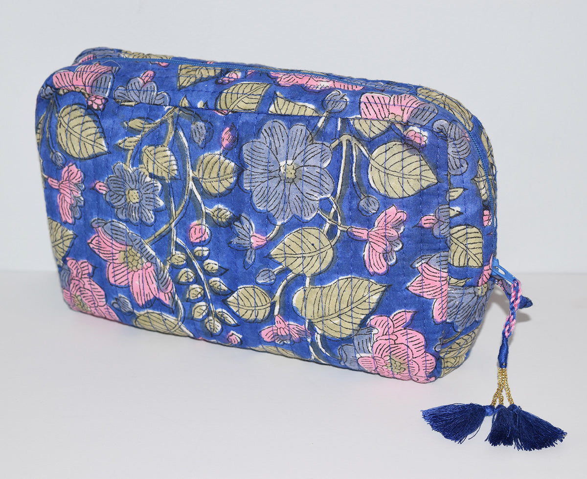 Amisha | Block Print Crescent Waterproof Cosmetic Bag | Aegean – Amisha ...