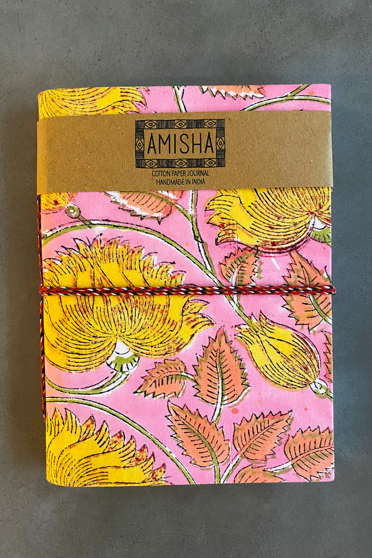 Amisha | Block Print Handmade Paper Large Journal | Pink Floral ...