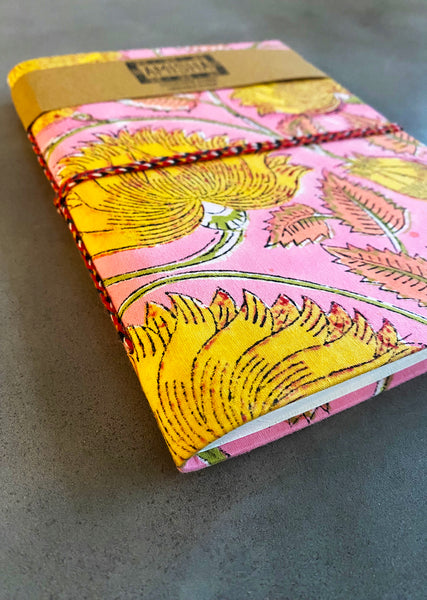 Amisha | Block Print Handmade Paper Large Journal | Pink Floral ...