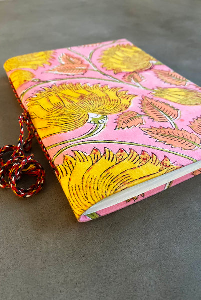 Amisha | Block Print Handmade Paper Large Journal | Pink Floral ...