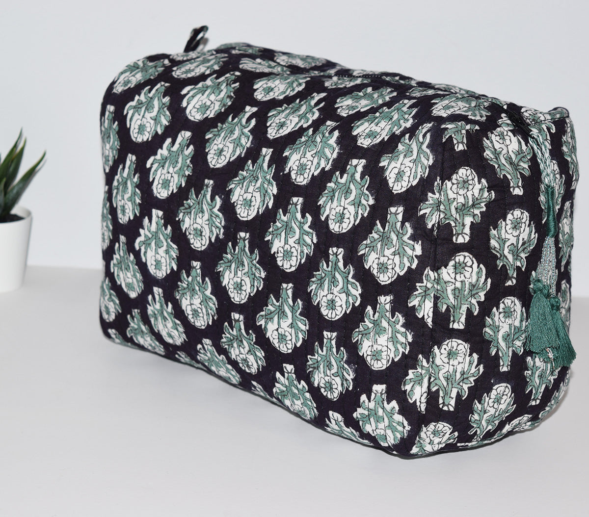 Amisha | Block Print Jumbo Waterproof Toiletry Bag | Black – Amisha Design