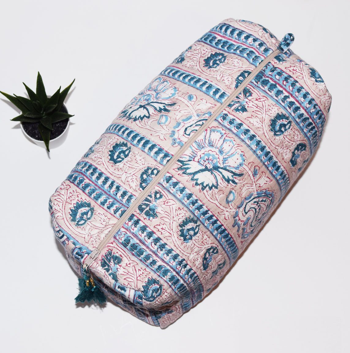 Amisha | Block Print Jumbo Waterproof Toiletry Bag | Peach Floral ...